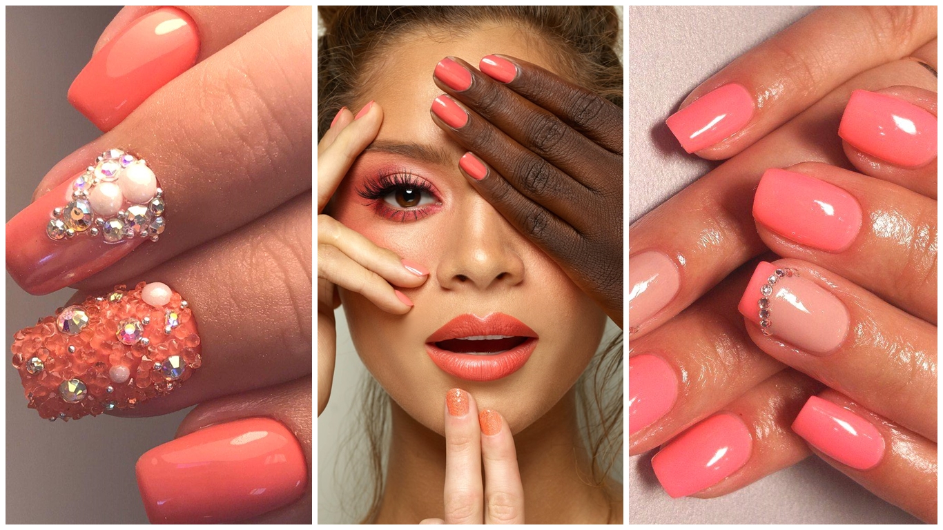 Uñas color coral con diseños bonitos y fáciles llenos de color